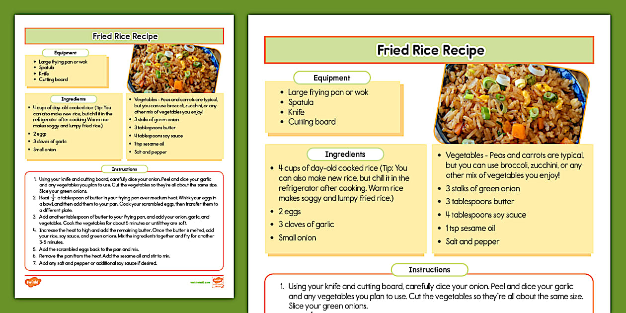 Fried Rice Recipe (teacher made) - Twinkl