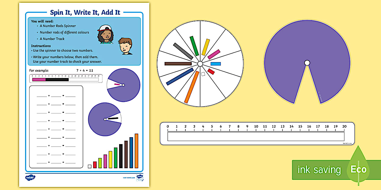 Spin It Write It Add It Number Rods Worksheet (teacher made)