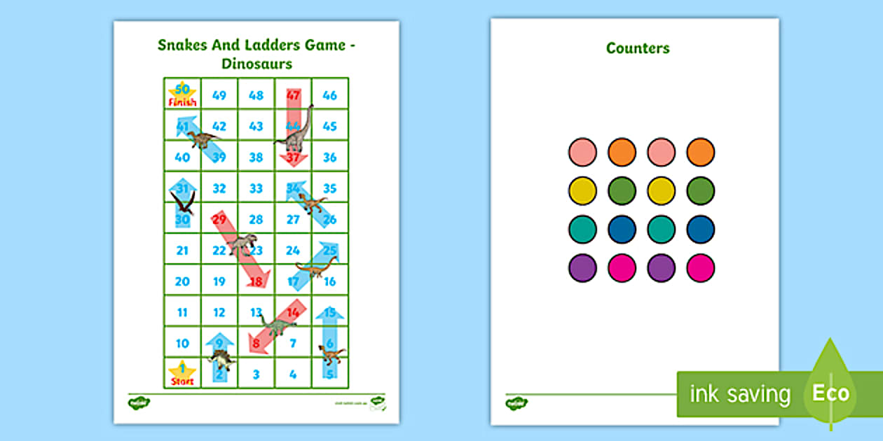 Snakes and Ladders Activity Dinosaurs - Twinkl