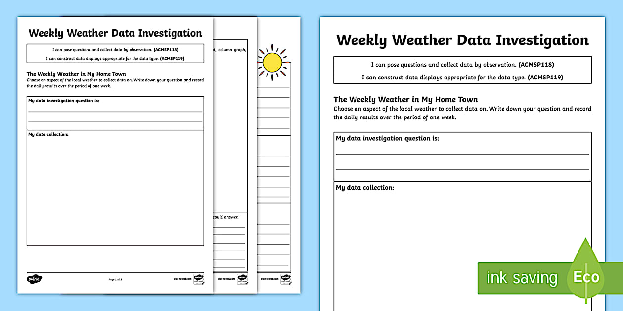 Weekly Weather Data Investigation Worksheet / Worksheet