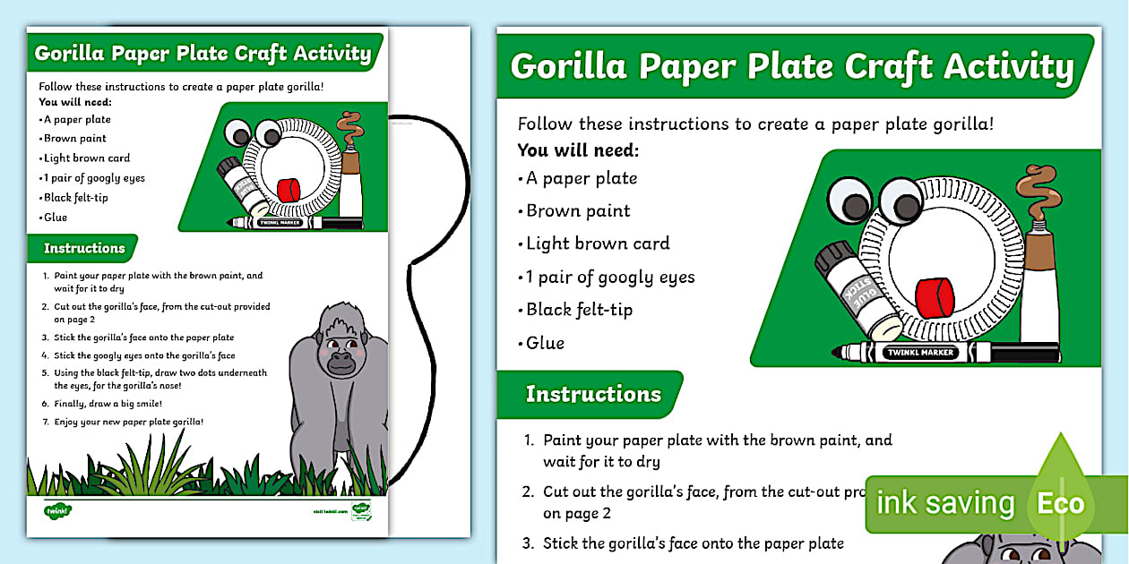 Gorilla Craft Paper Plate Activity | Resources | Twinkl