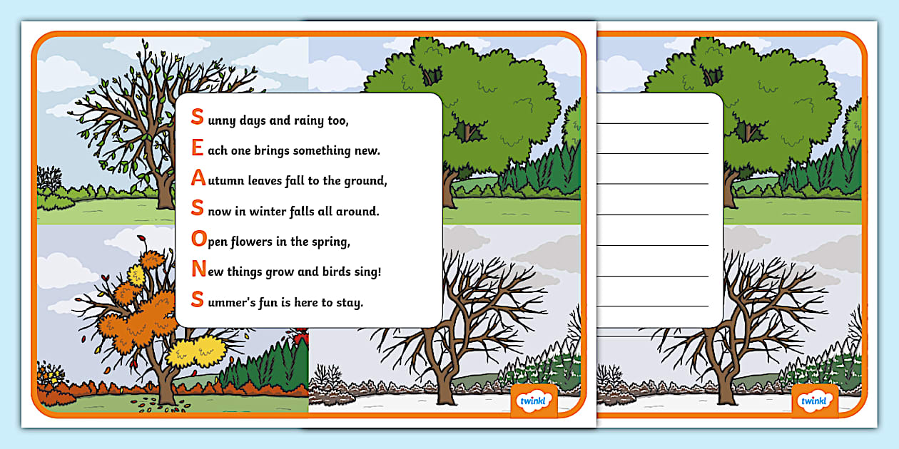 Seasons Acrostic Poem Example and Template (teacher made)