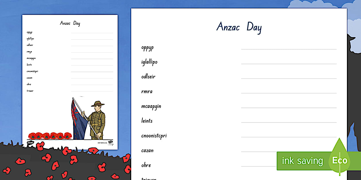 Anzac Day Word Unscramble - Twinkl