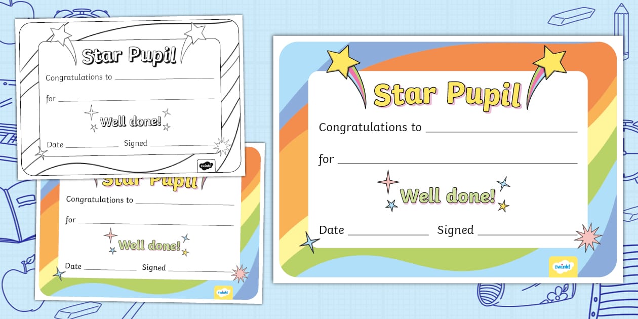 Star Pupil Certificate (l'enseignant a fait) - Twinkl