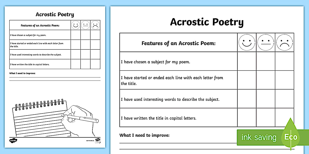 Writing an Acrostic Poem Self-Assessment Tracker - Twinkl