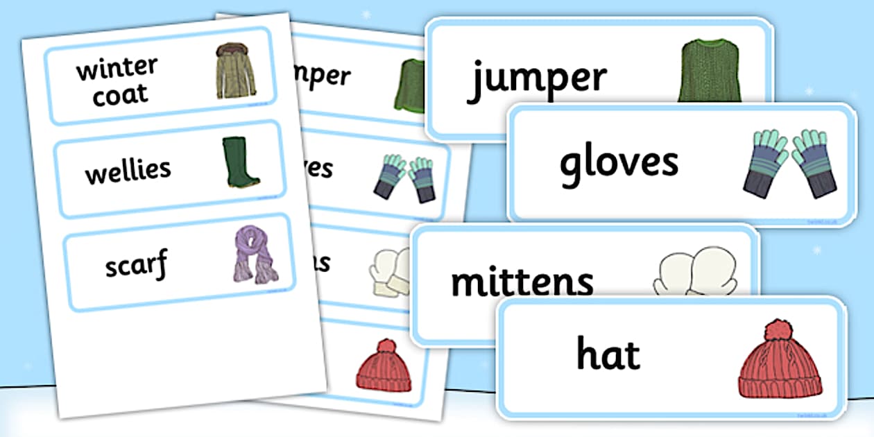 Editable Winter Clothes Word Cards (teacher made) - Twinkl