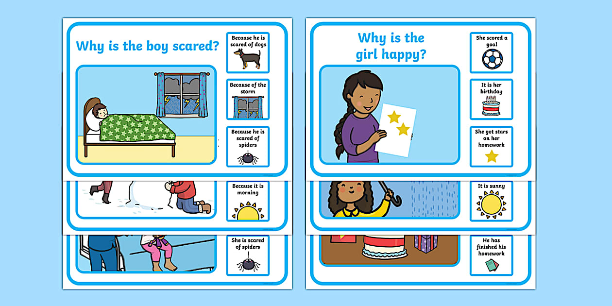 'Why' and 'Because' Question Scene Cards - ESL Wh Question Cards