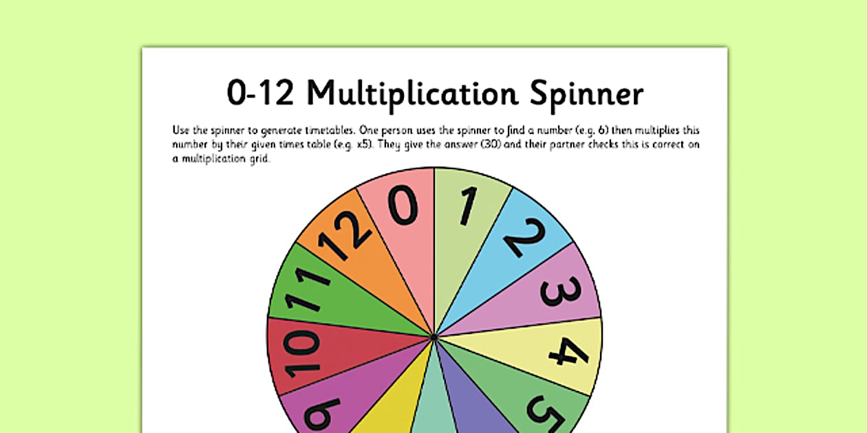 0-12 Multiplication Spinner - Maths Resources - Twinkl