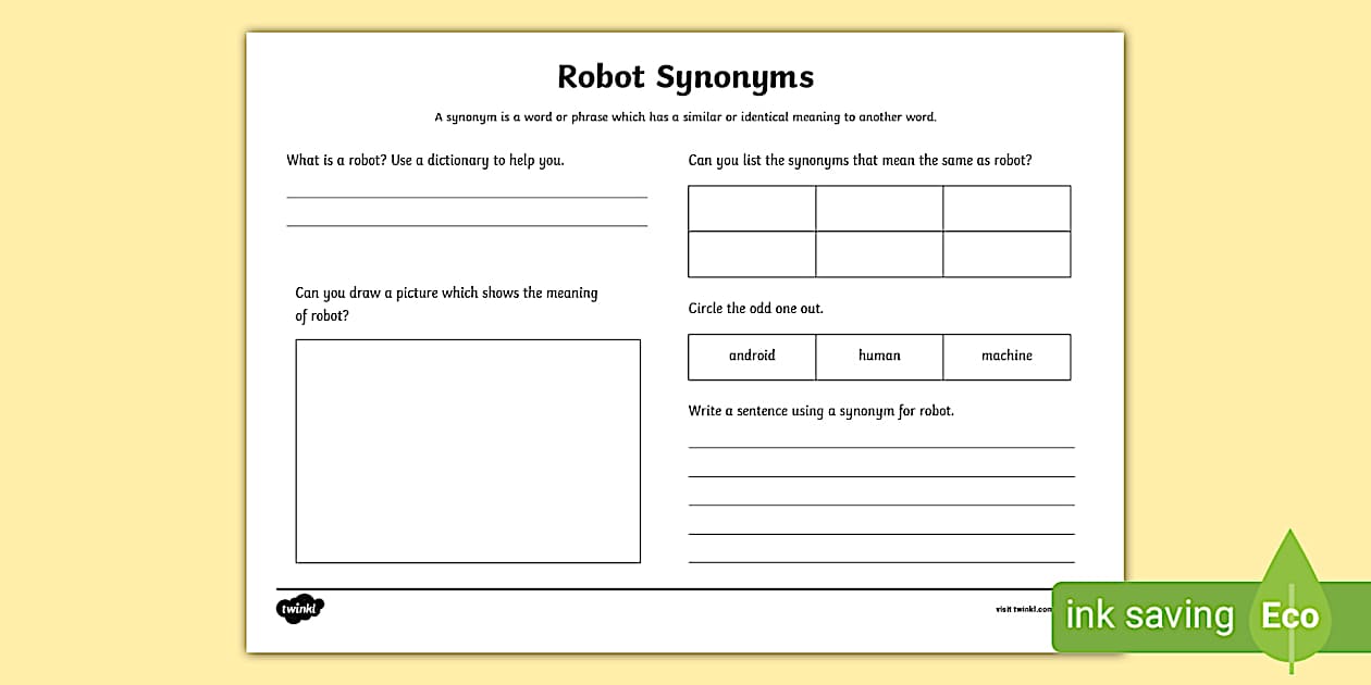Robot Synonyms Worksheet (teacher made) - Twinkl