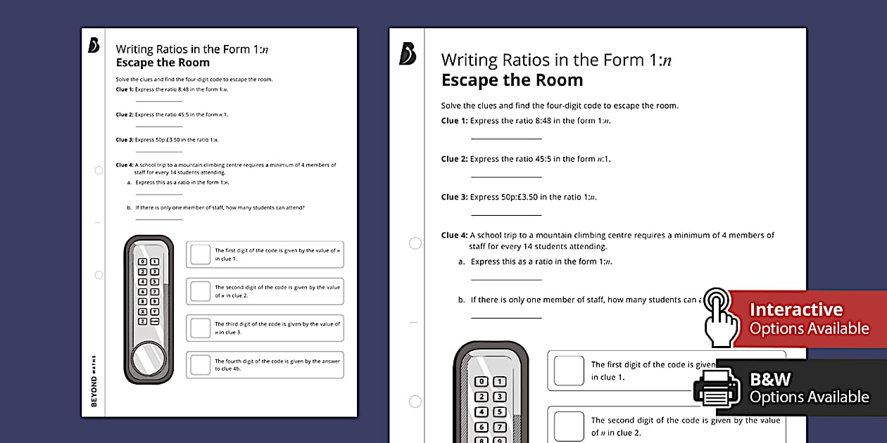 👉 Writing Ratios in the Form 1:n Escape the Room | Beyond