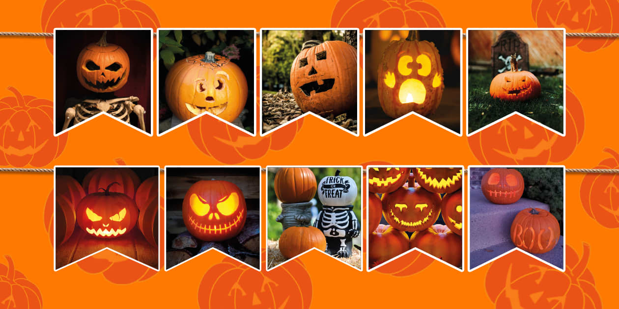 Halloween Pumpkin Photo Bunting (teacher made) - Twinkl