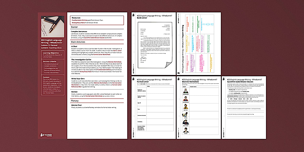 KS3 English Language Writing: Whodunnit? Lesson 5: Formal Letters