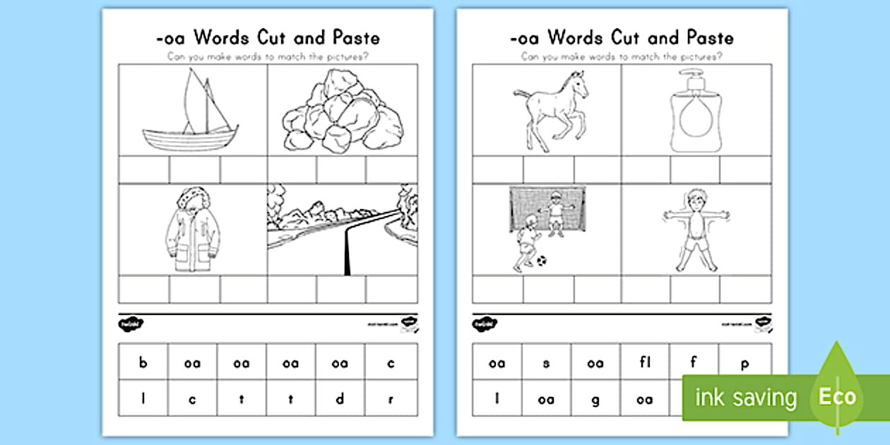 -oa Digraphs Cut and Paste Worksheet (Teacher-Made) - Twinkl