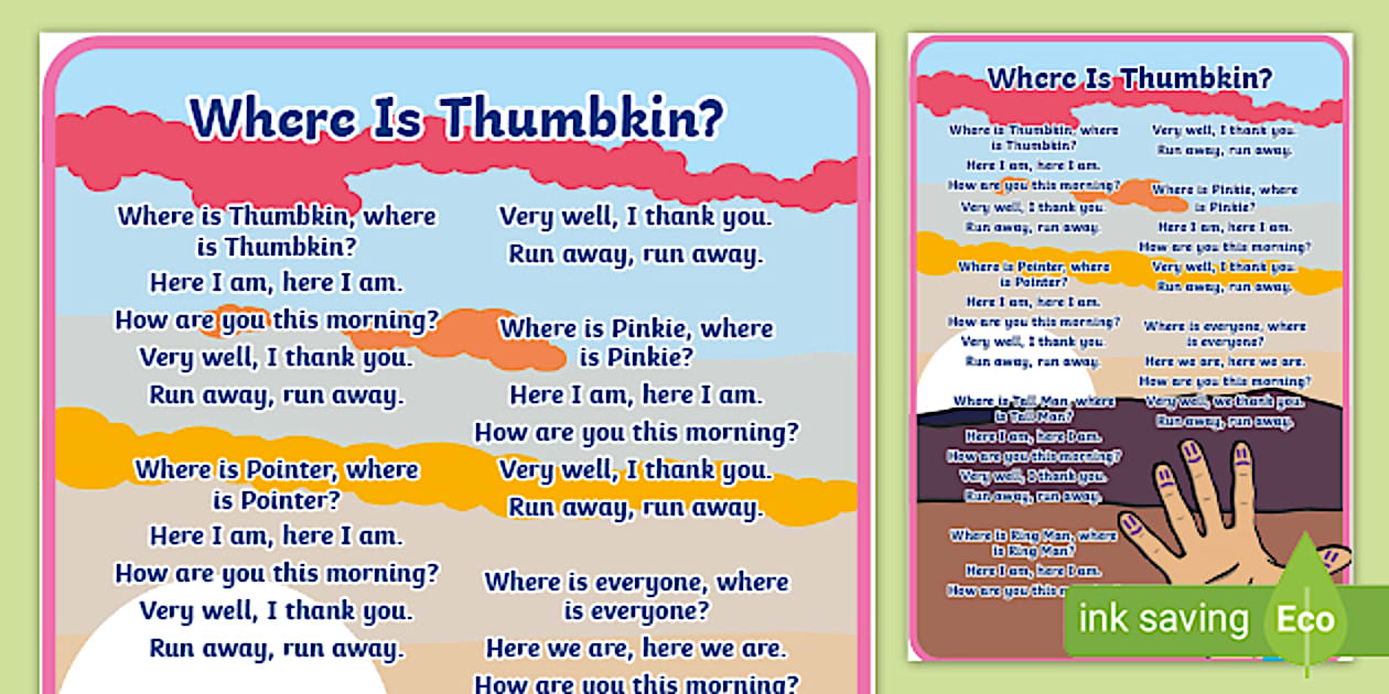 Where Is Thumbkin? Nursery Rhyme Display Poster - Twinkl