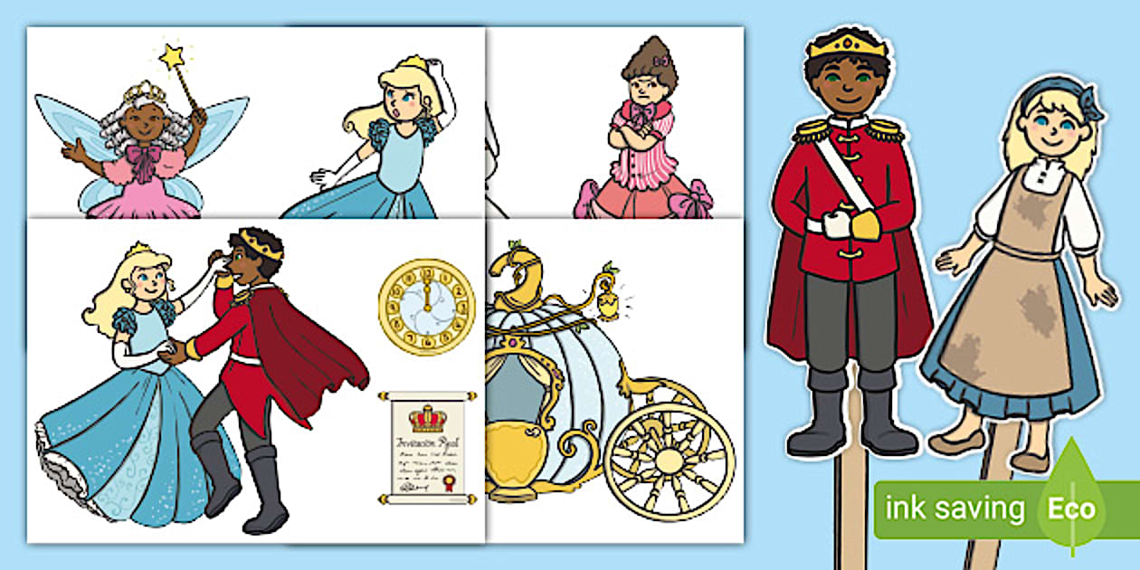 Editable Cinderella Stick Puppets (teacher made) - Twinkl
