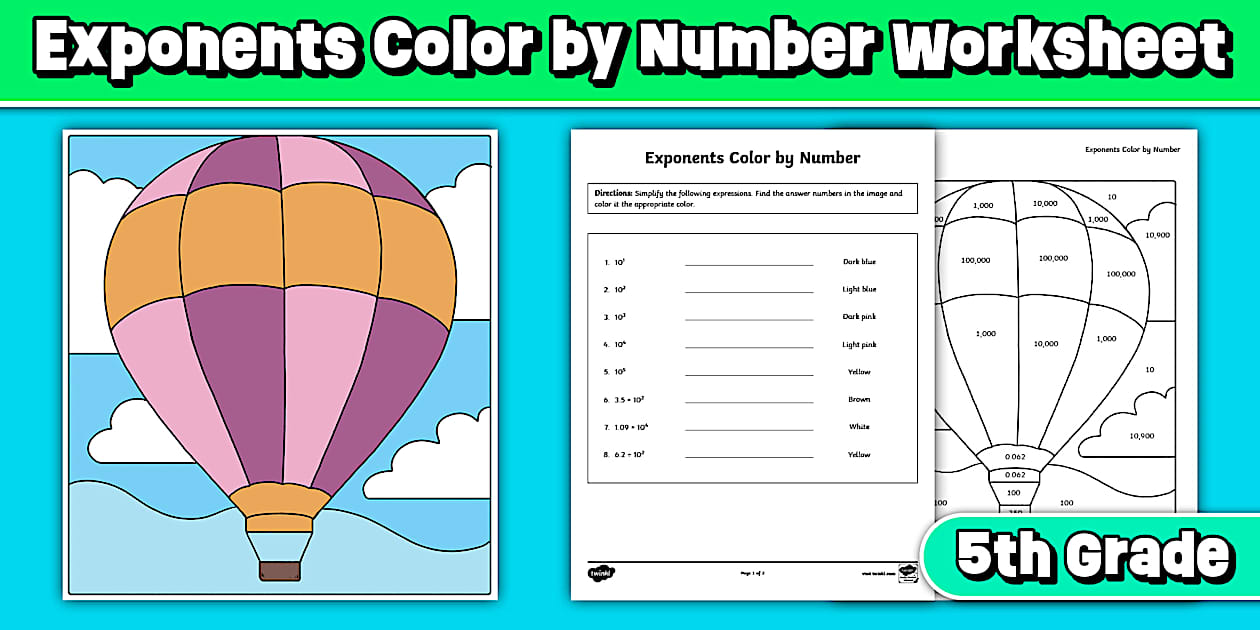 Fifth Grade Exponents Color by Number Worksheet
