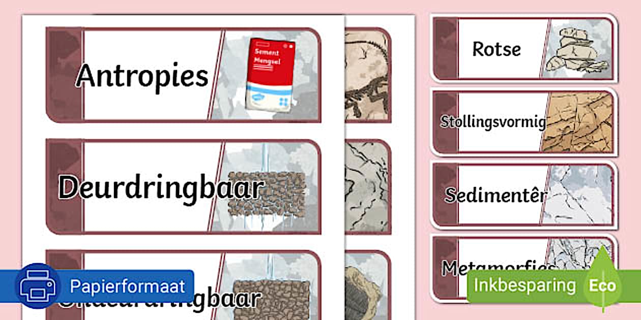 Rotse, Grond en Fossiele Woordkaarte (Teacher-Made) - Twinkl