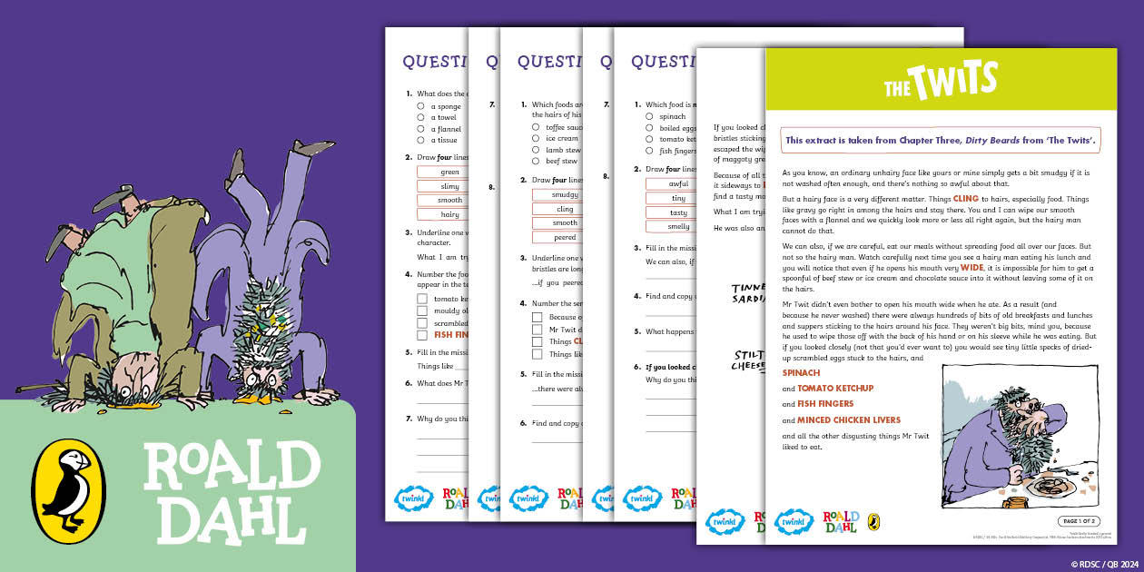 FREE! - 'The Twits' Reading Comprehension | Ages 7-9 | Roald Dahl