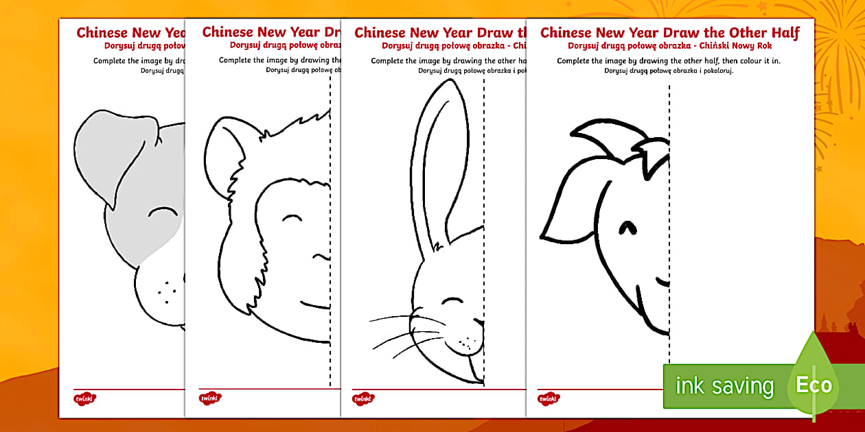 Chinese New Year Story Animals Draw the Other Half Worksheet / Worksheet