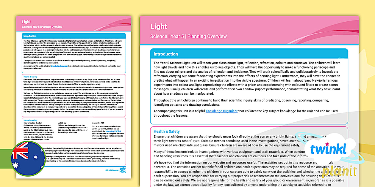 Year 5 Science Light Planning Overview - PlanIt Aus Twinkl