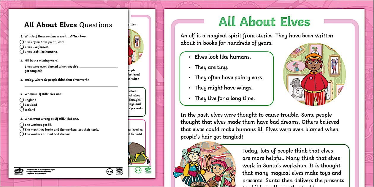 Year 2 All About Elves Non-Fiction Reading Comprehension