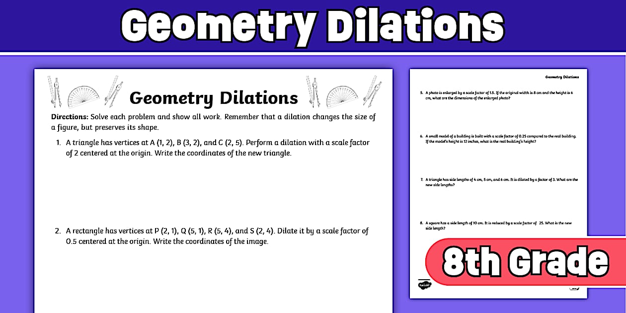 Eighth Grade Geometry Dilations Worksheet