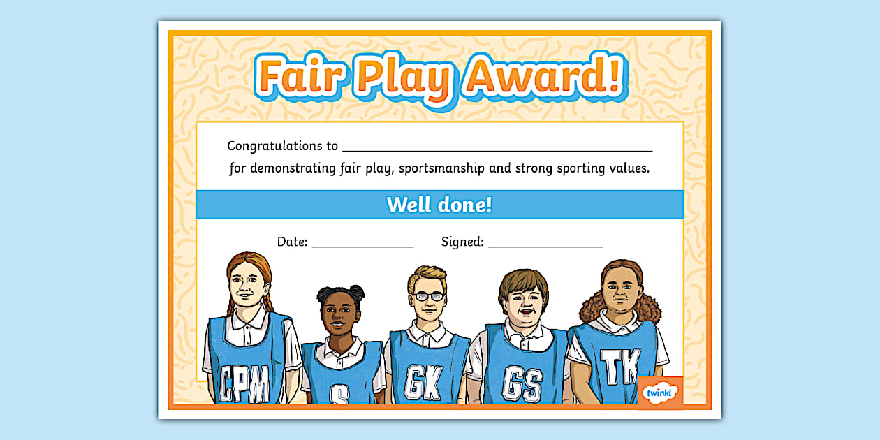 KS2 Fair Play Award Certificate (teacher made) - Twinkl