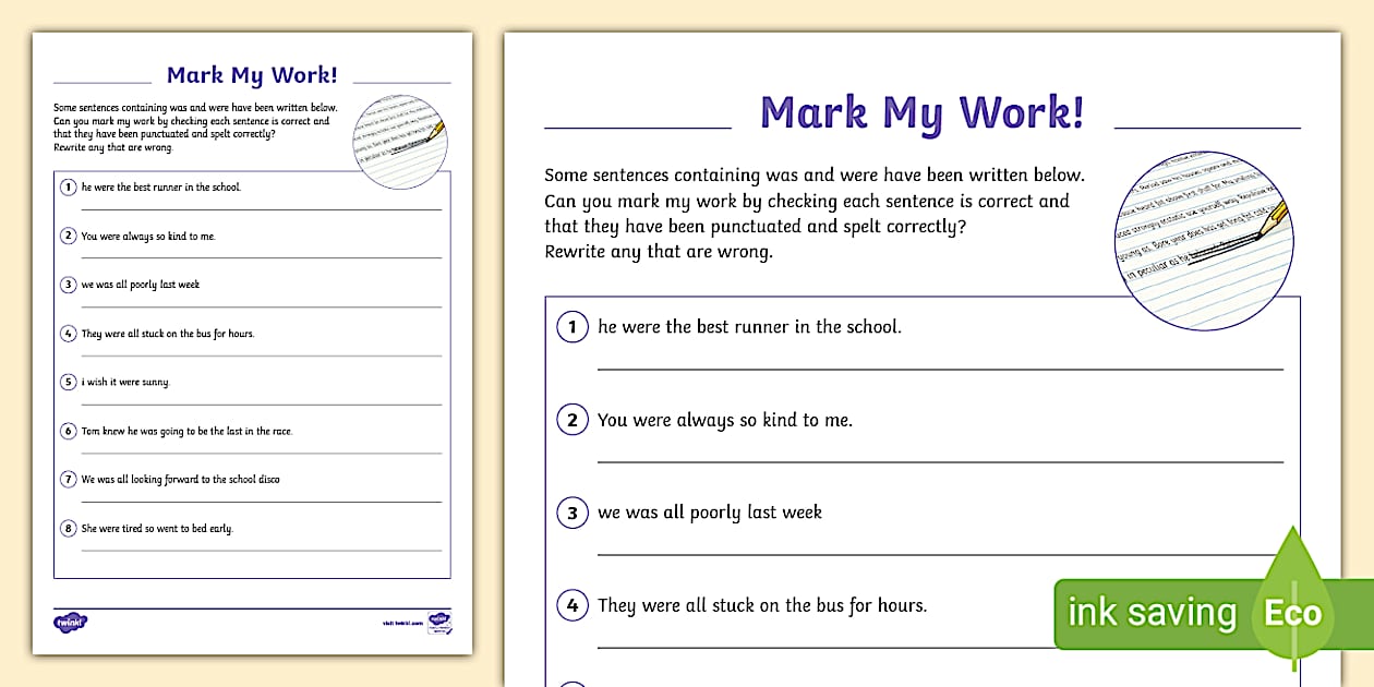 Mark My Work! Was or Were (teacher made) - Twinkl