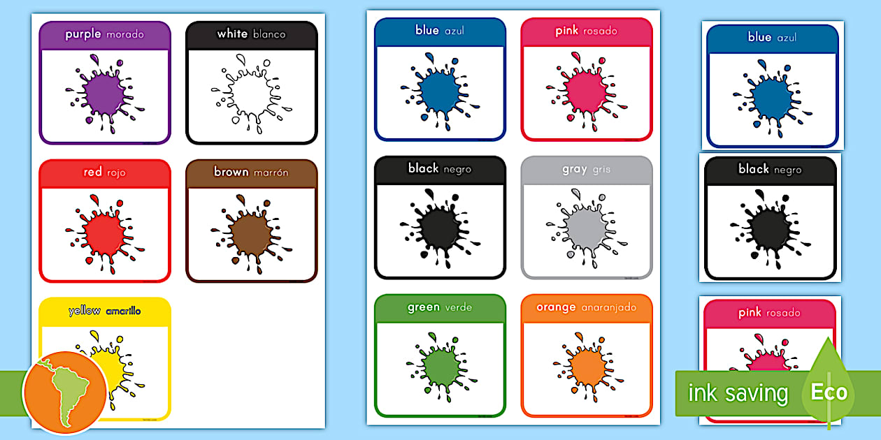 Color Word Flash Cards - English/Spanish - Twinkl