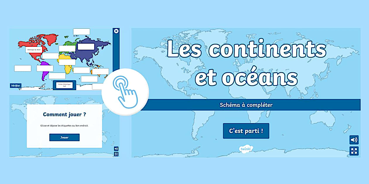 Activité interactive de schéma sur les continents et océans