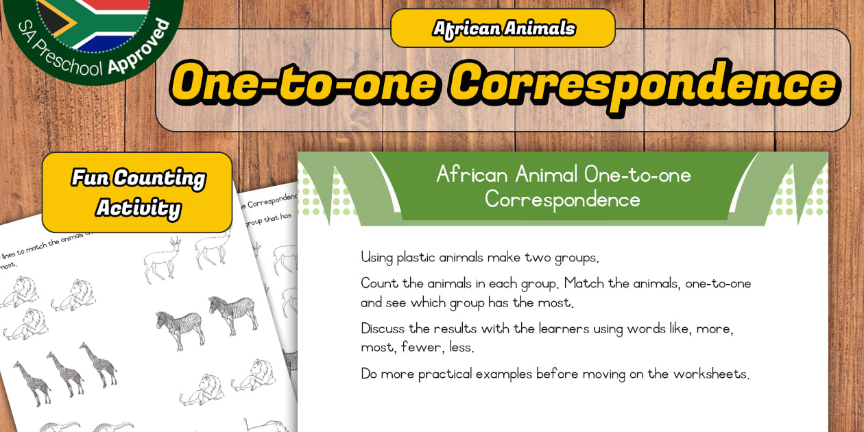 African Animals - Worksheet :One-to-one Correspondence*