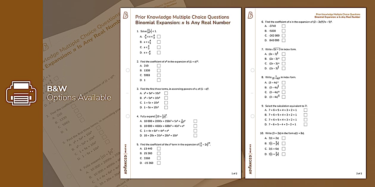 👉 Binomial Expansion: n Is Any Real Number - Prior Knowledge Quiz