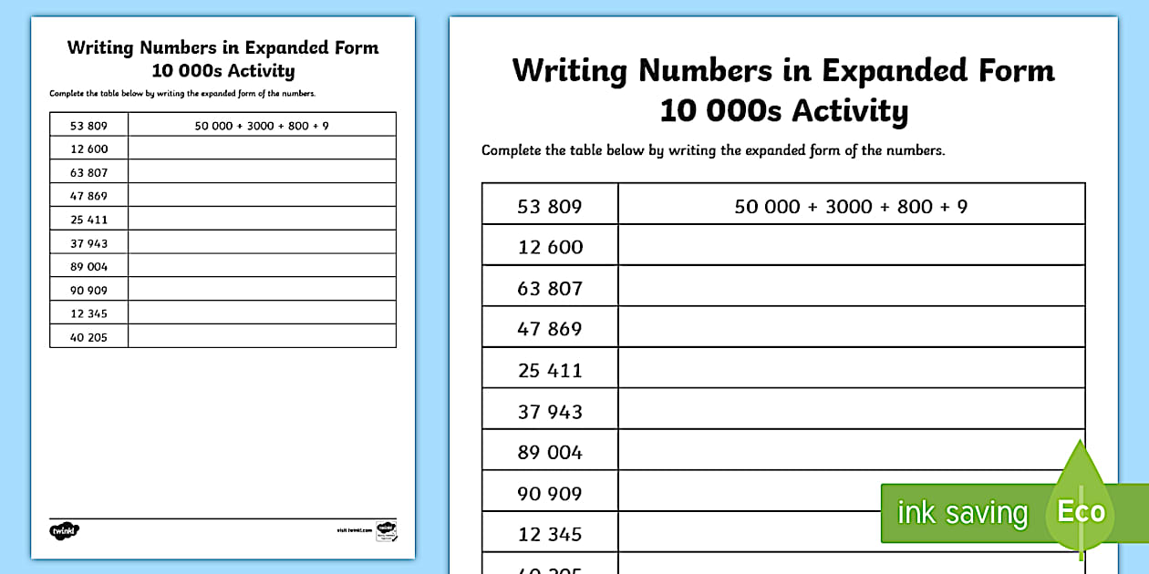 Writing Numbers In Expanded Form 10 000s Worksheet Worksheet-australia