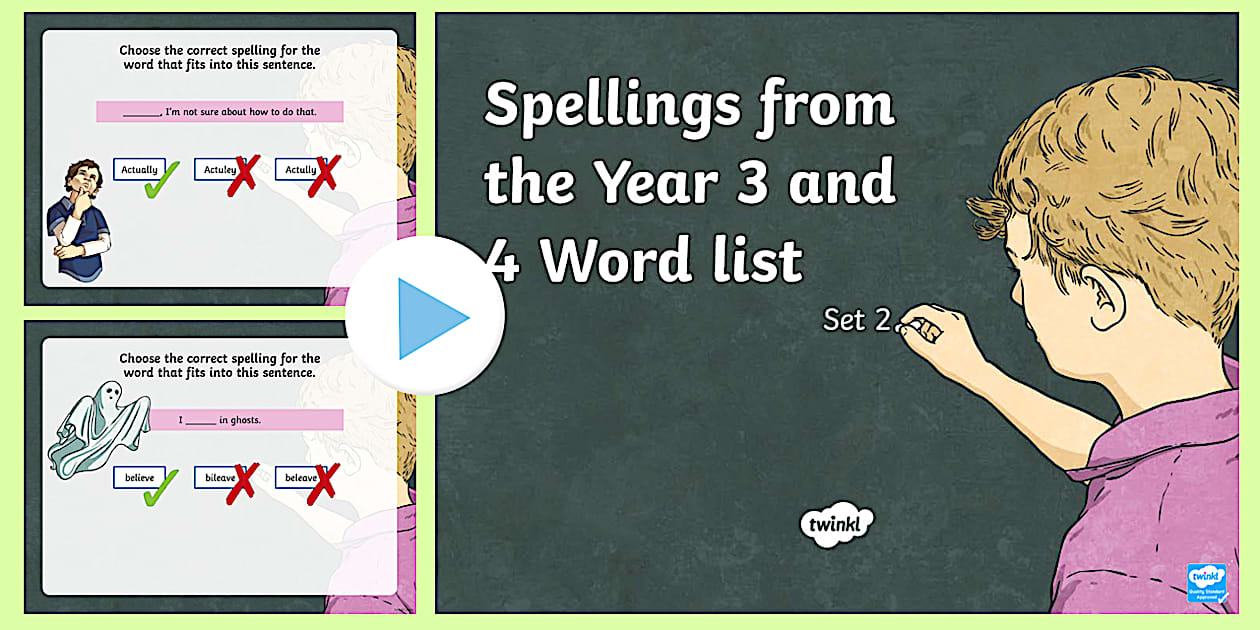 KS2 Spelling Quiz for Kids on the Year 3 and 4 Word List (Set 2)