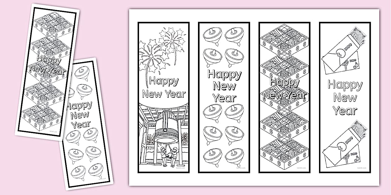 Happy New Year Coloring Bookmarks (teacher made) - Twinkl