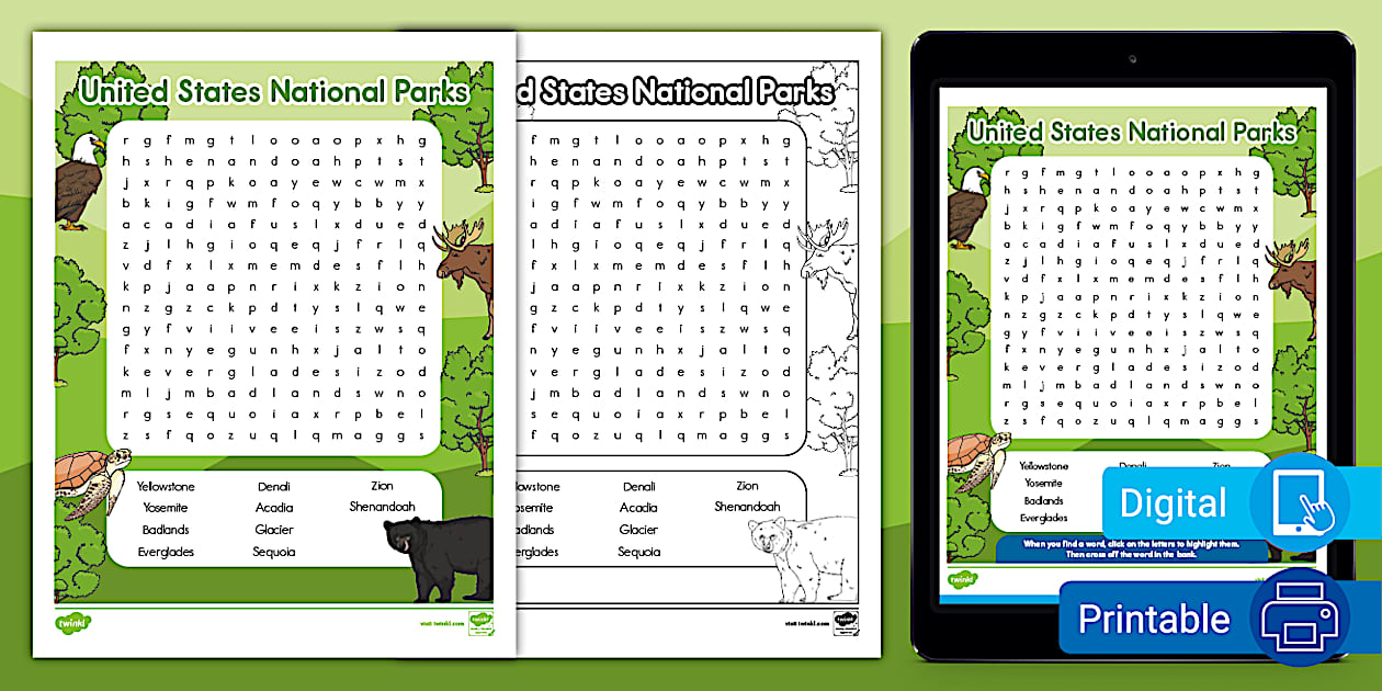 United States National Parks Word Search | Twinkl USA
