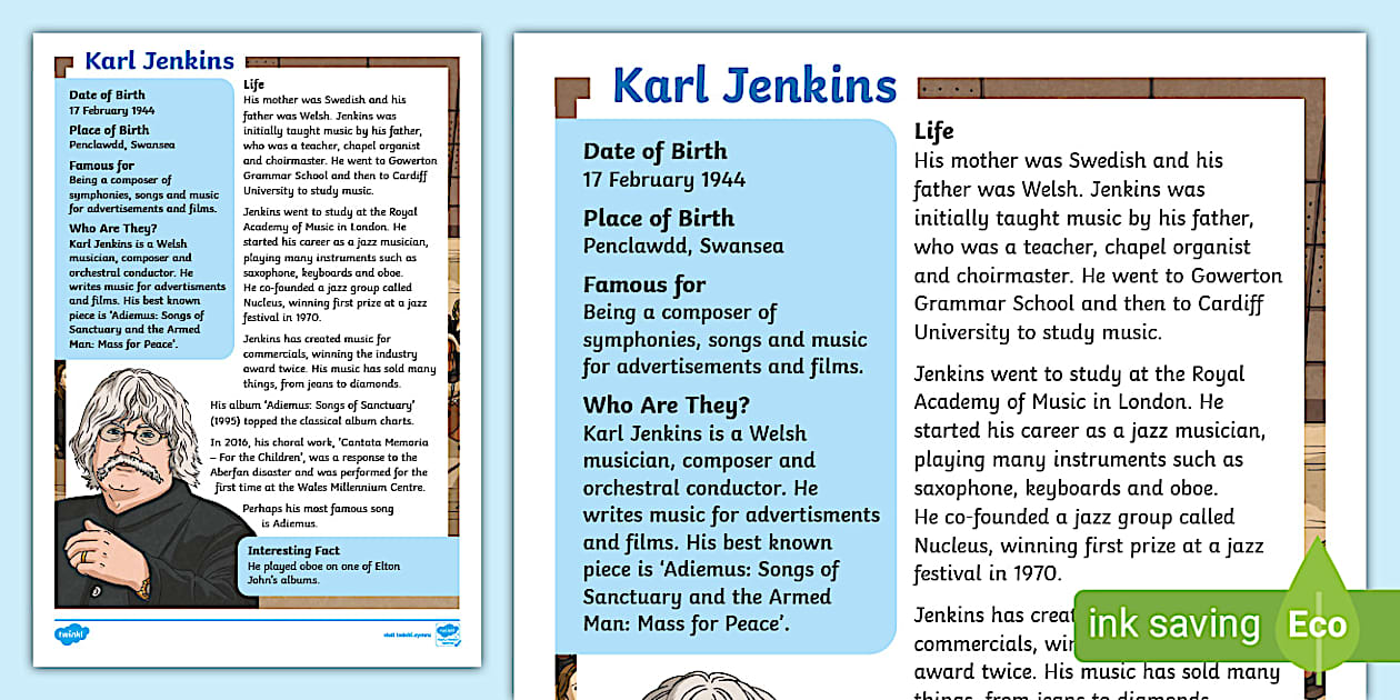 Karl Jenkins Fact File (teacher made) - Twinkl