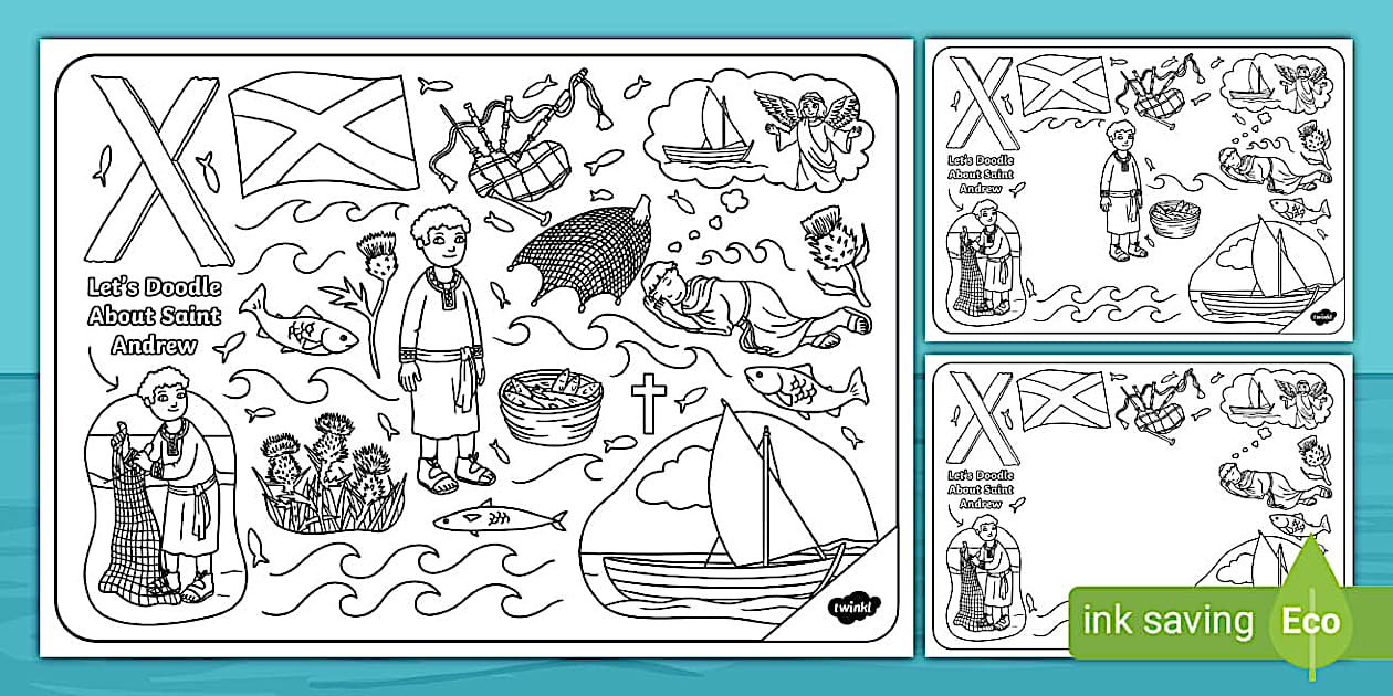 Let's Doodle About Saint Andrew Colouring Pages