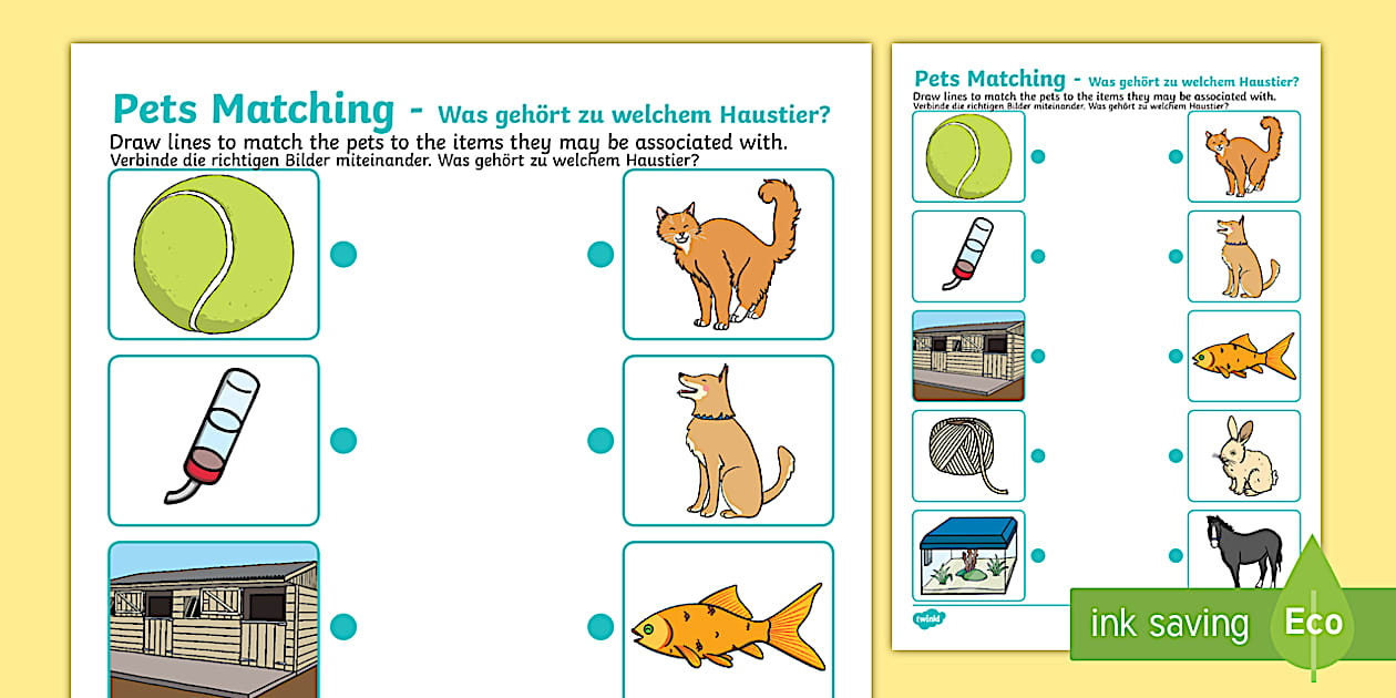 Pets Matching Activity English/German - EAl, German, Pets Matching Activity