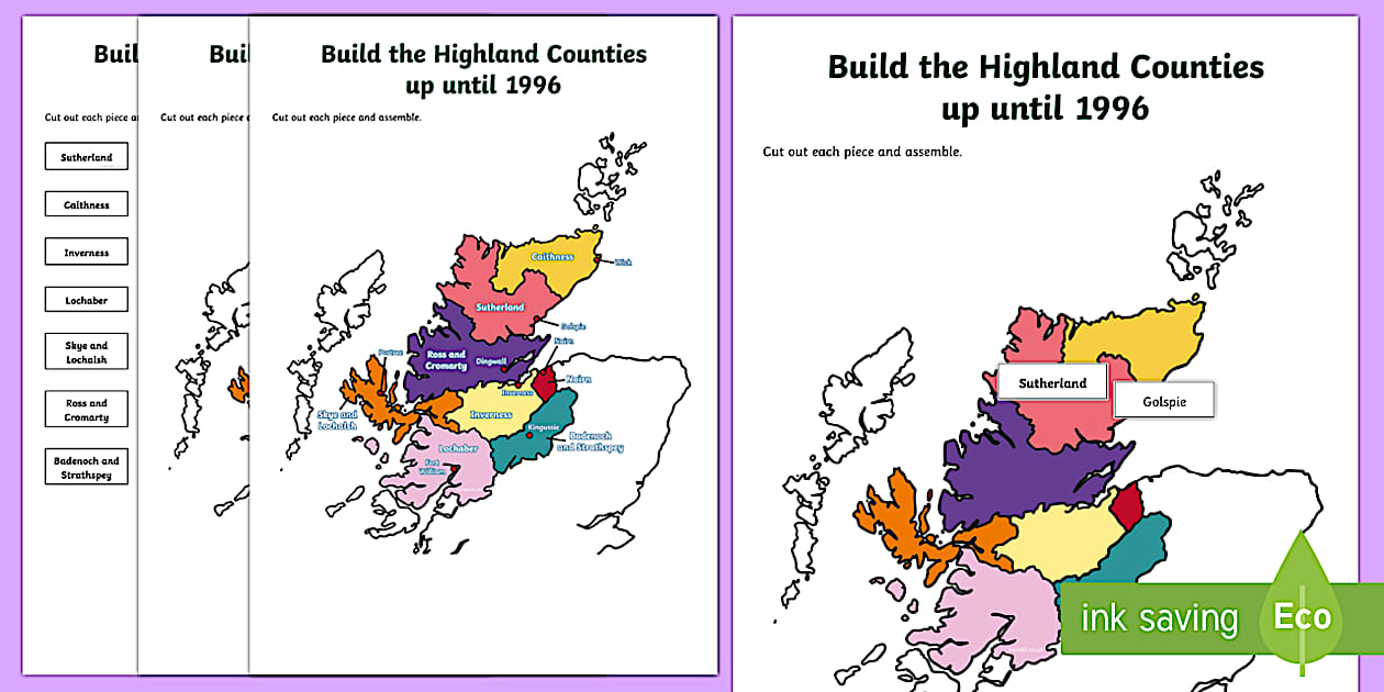 Highland Counties Until 1996 - Jigsaw Map Activity - Twinkl