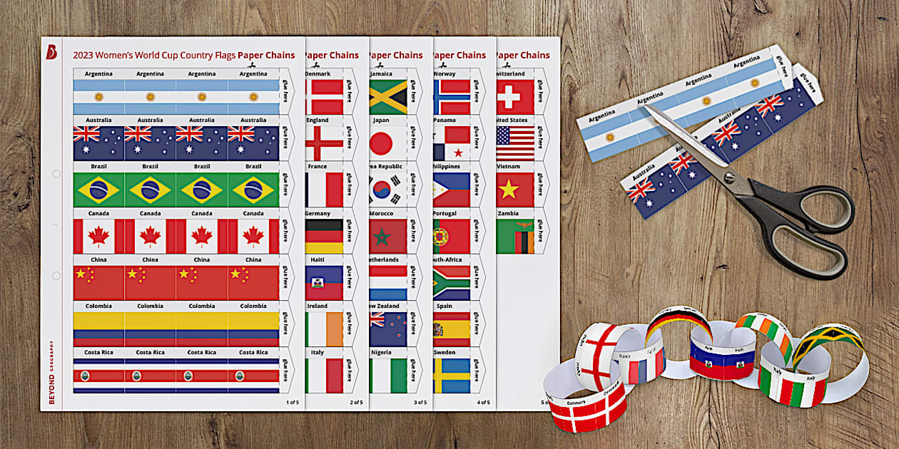 2023 Women's World Cup Country Flags Paper Chains - Twinkl