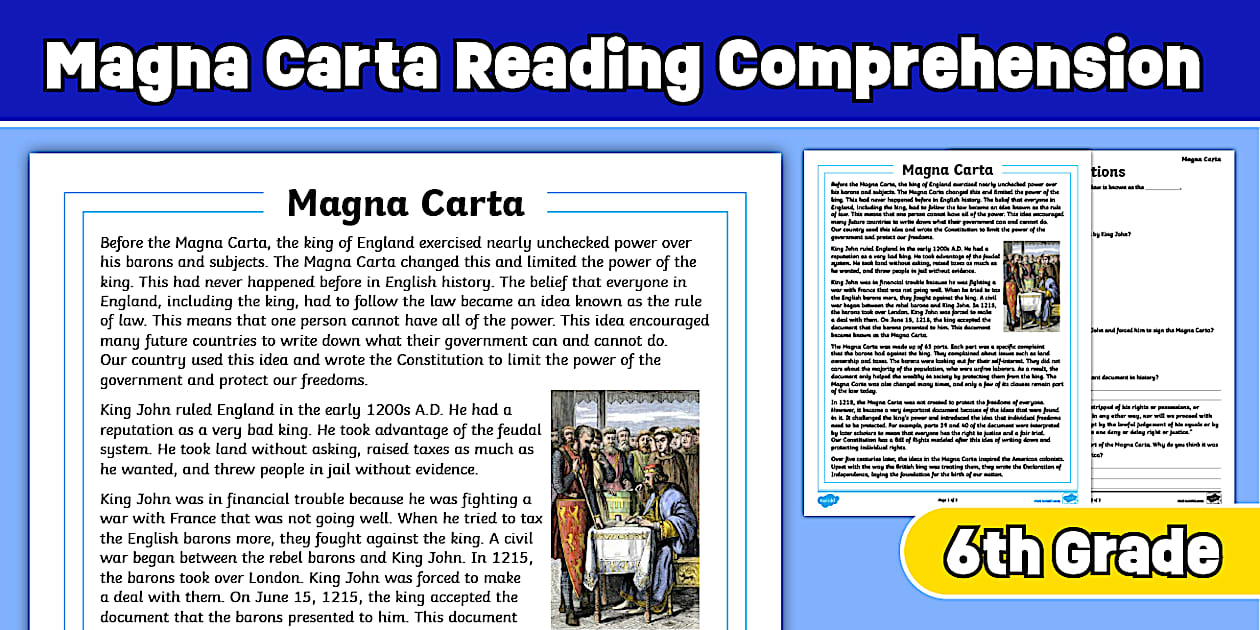 Sixth Grade Magna Carta Reading Comprehension Worksheet