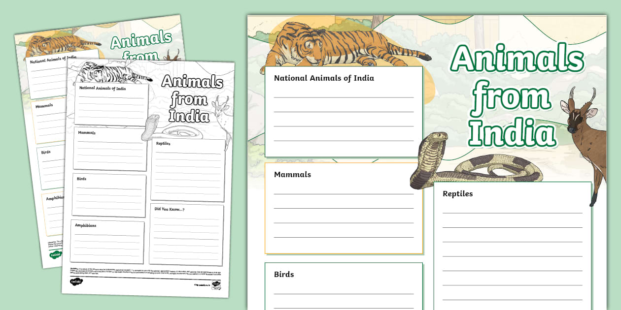 Animals from India Fact File Template (teacher made)