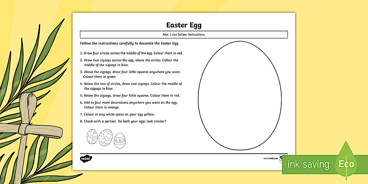 Easter Egg Following Instructions Worksheet / Worksheet