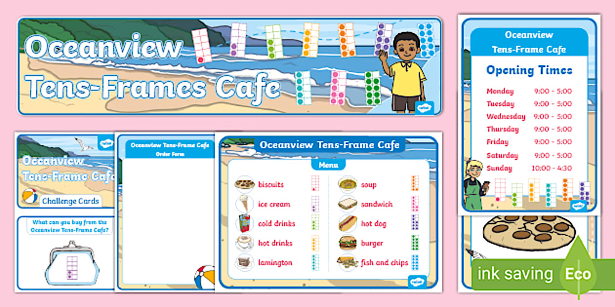 Oceanview Tens-Frames Cafe Maths Role Play Pack - Twinkl