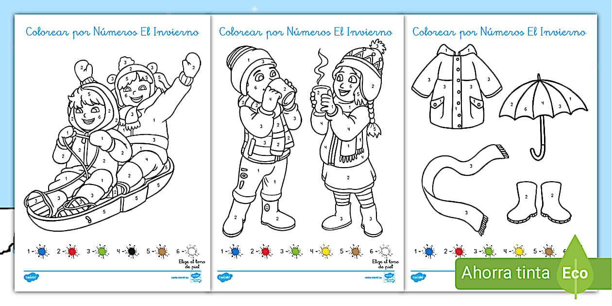 Colorear por números: El invierno (teacher made) - Twinkl
