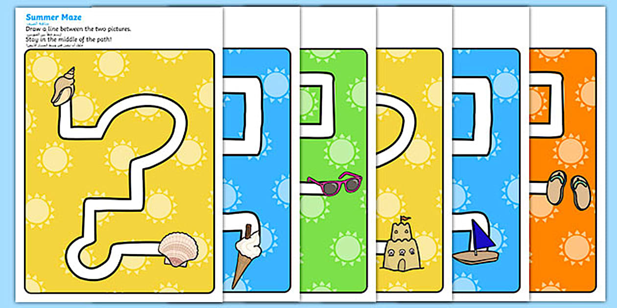 Summer Pencil Control Path Worksheet / Worksheets Arabic Translation