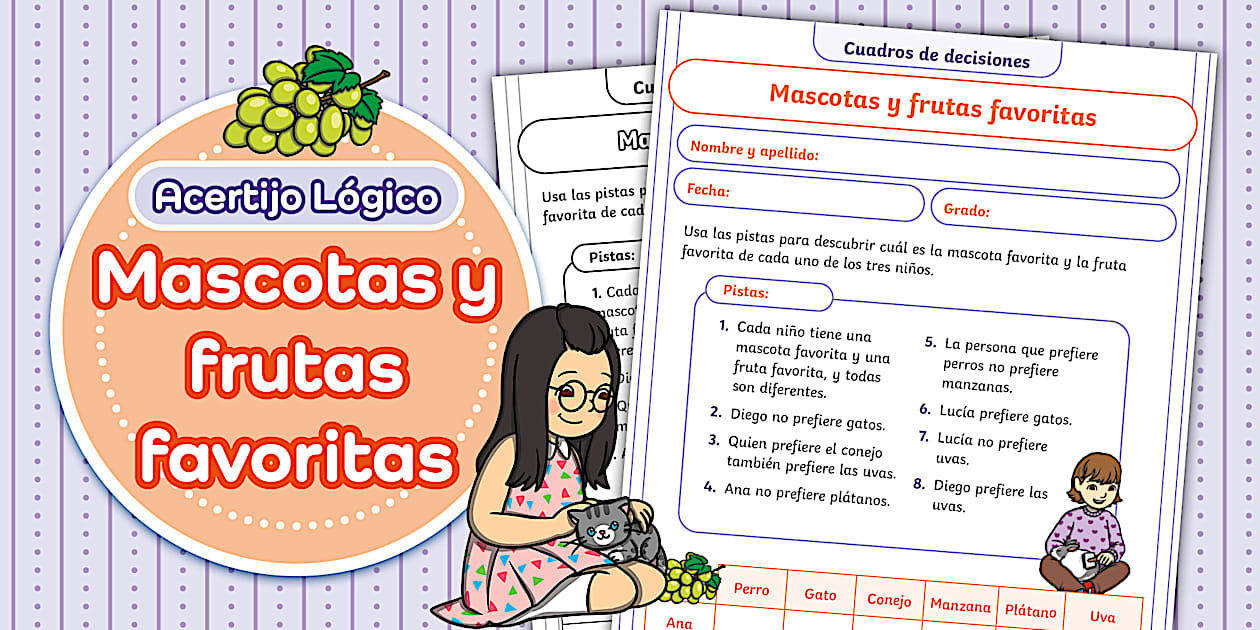 Ficha de actividad: Cuadro de decisiones de dos categorías de mascotas y