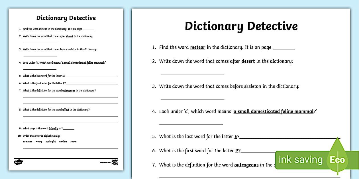 Editable Dictionary Detective Worksheets (teacher made)