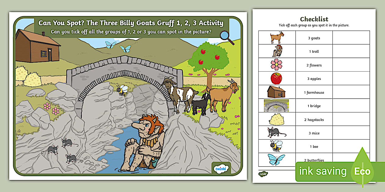 👉 Can You Spot? The Three Billy Goats Gruff 1, 2, 3 Activity